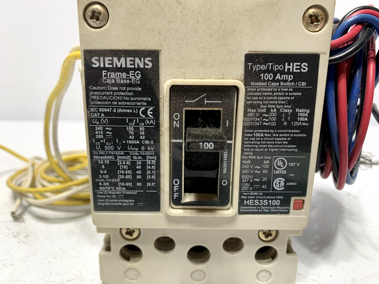 Siemens HES3S100 Molded Case Circuit Breaker 100 Amp 480V 3 Pole EG ...