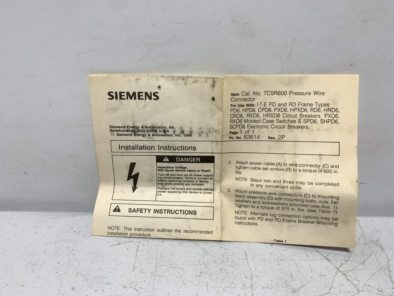 Siemens TA2-K750 Breaker Terminal Lug - Chase Surplus