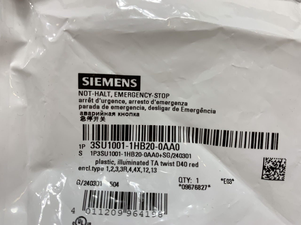 Siemens 3SU1001-1HB20-0AA0 Emergency Stop Push Button Switch Red ...