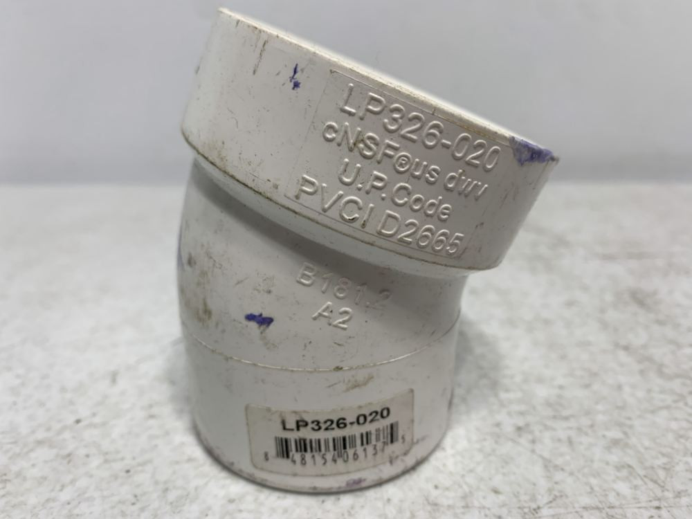 Lesso LP326-020 Street Elbow 2" 22-1/2 deg PVC DWV