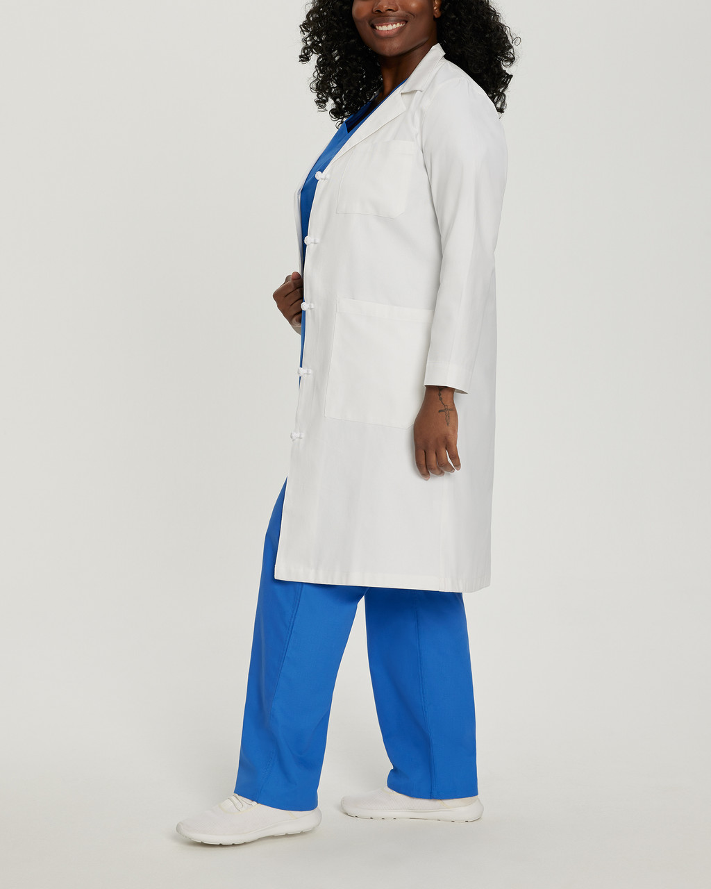40" Landau Women's Knot Button Cotton Twill Lab Coat 3172 - Netuniform