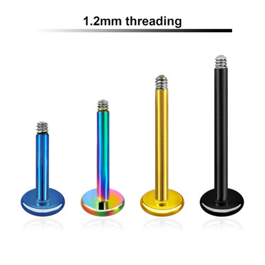 PYLB12N Pack of anodized 316L steel labret posts 1.2mm