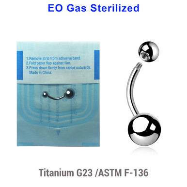 WBN16B58 sterilized titanium g23 belly banana 14g ball size 5 + 8mm