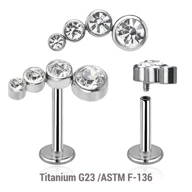 YLB12X05 titanium internally threaded labrets w 4 bezel set cz stones