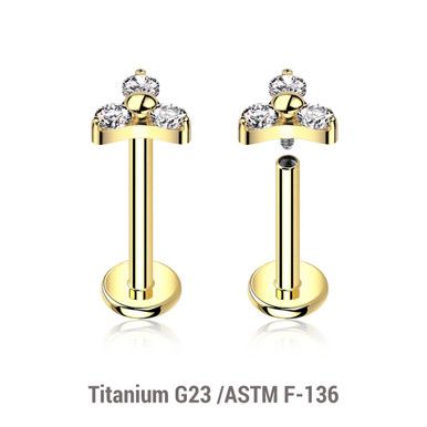 ULB12X07 Pvd plated titanium internally threaded labrets 16g w trinity top