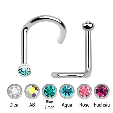 SNS01BJ2 Surgical steel nose screw w bezel set crystal 2mm ball top 18g