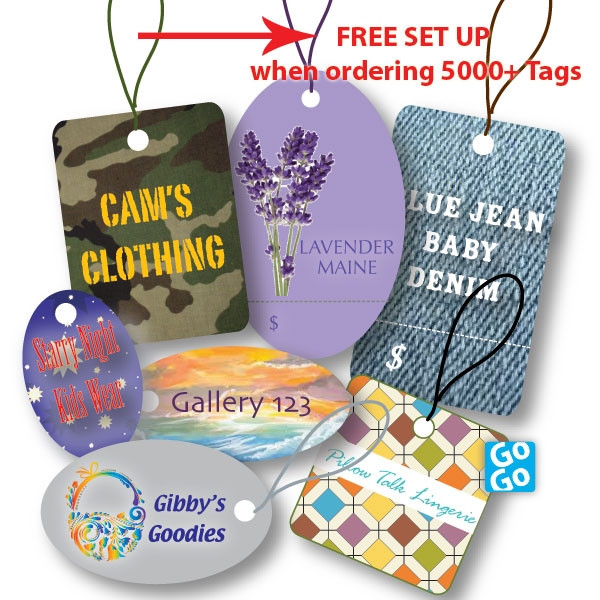 Custom Full Color Digital Tags with Strings-Medium & Large Shapes