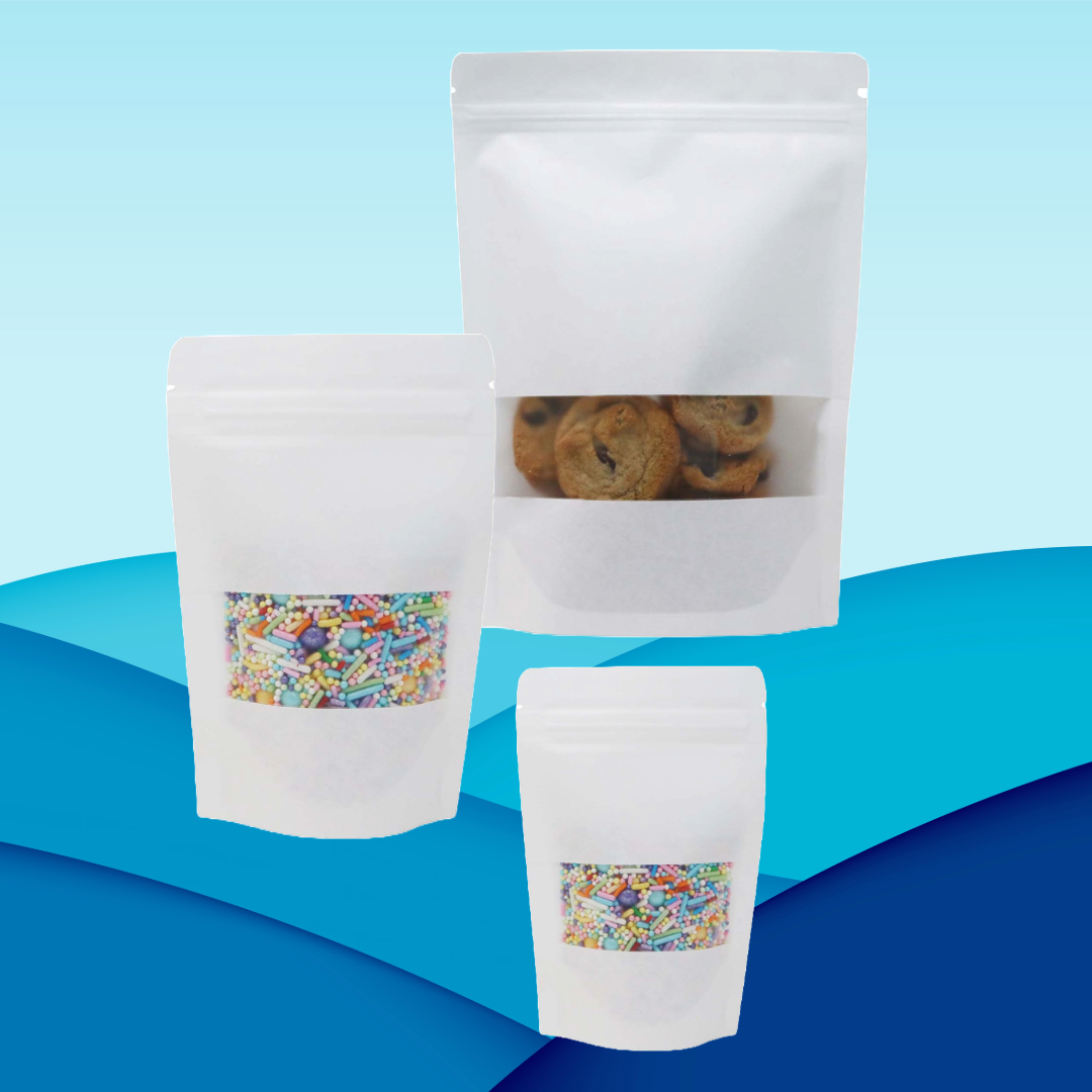 White Zipper Stand Up Pouches