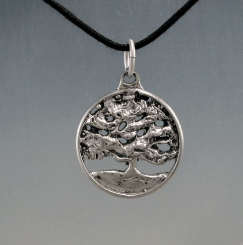 Live Oak Tree Pendant 1 inch Round Sterling - Jewelry Art Studio