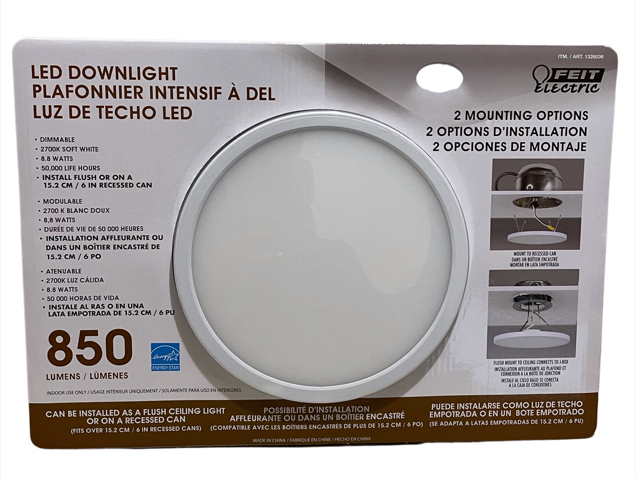 Feit Electric LED Downlight Flush Ceiling Light 850 Lumens Dimmable ...