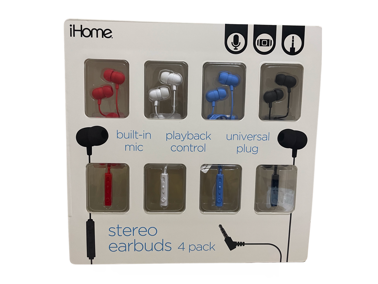 IHome Stereo Earbuds 4 Pack With 8 Ear Cushions In 3 Sizes