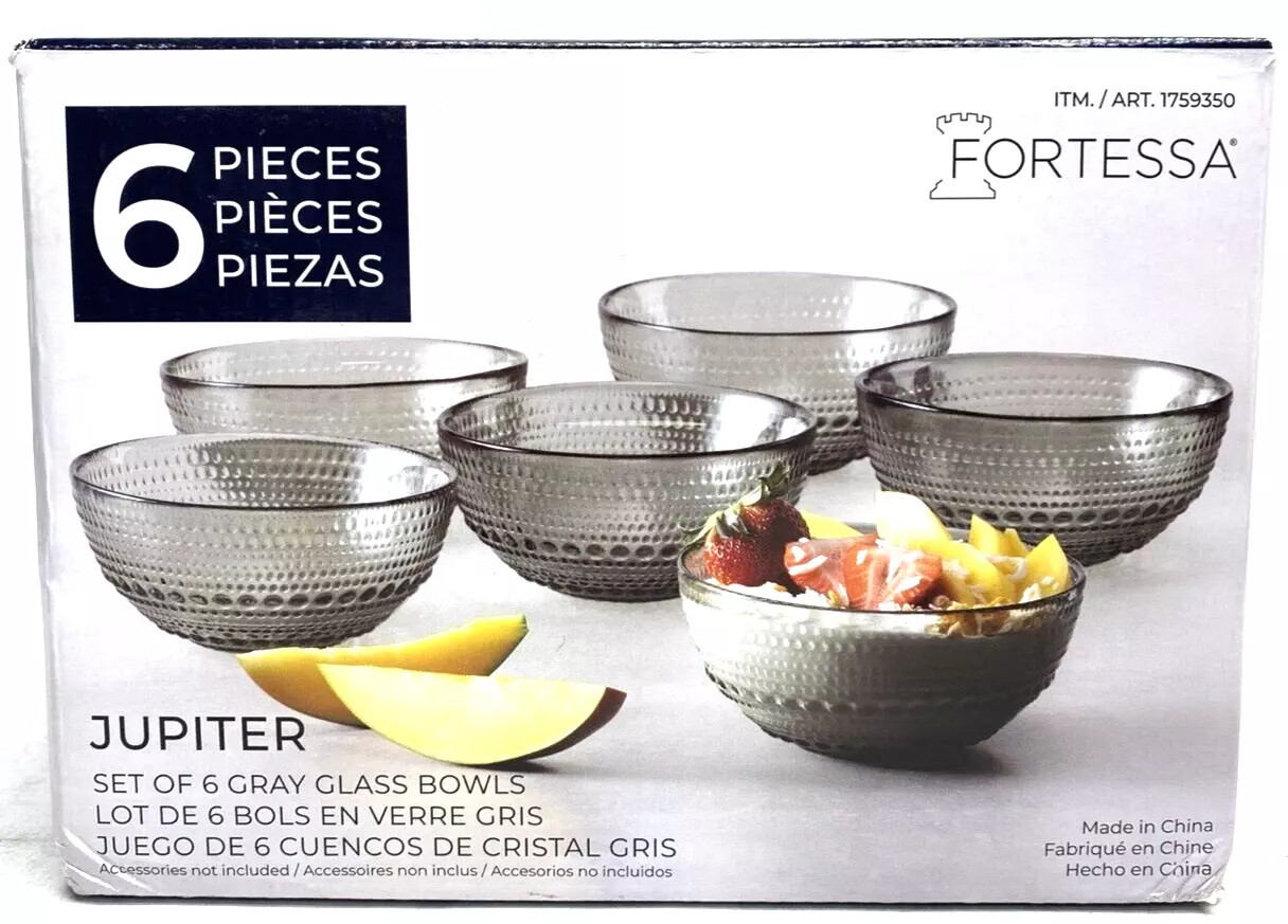Fortessa Jupiter Glass Bowl, 6-Piece Set Gray Bowls