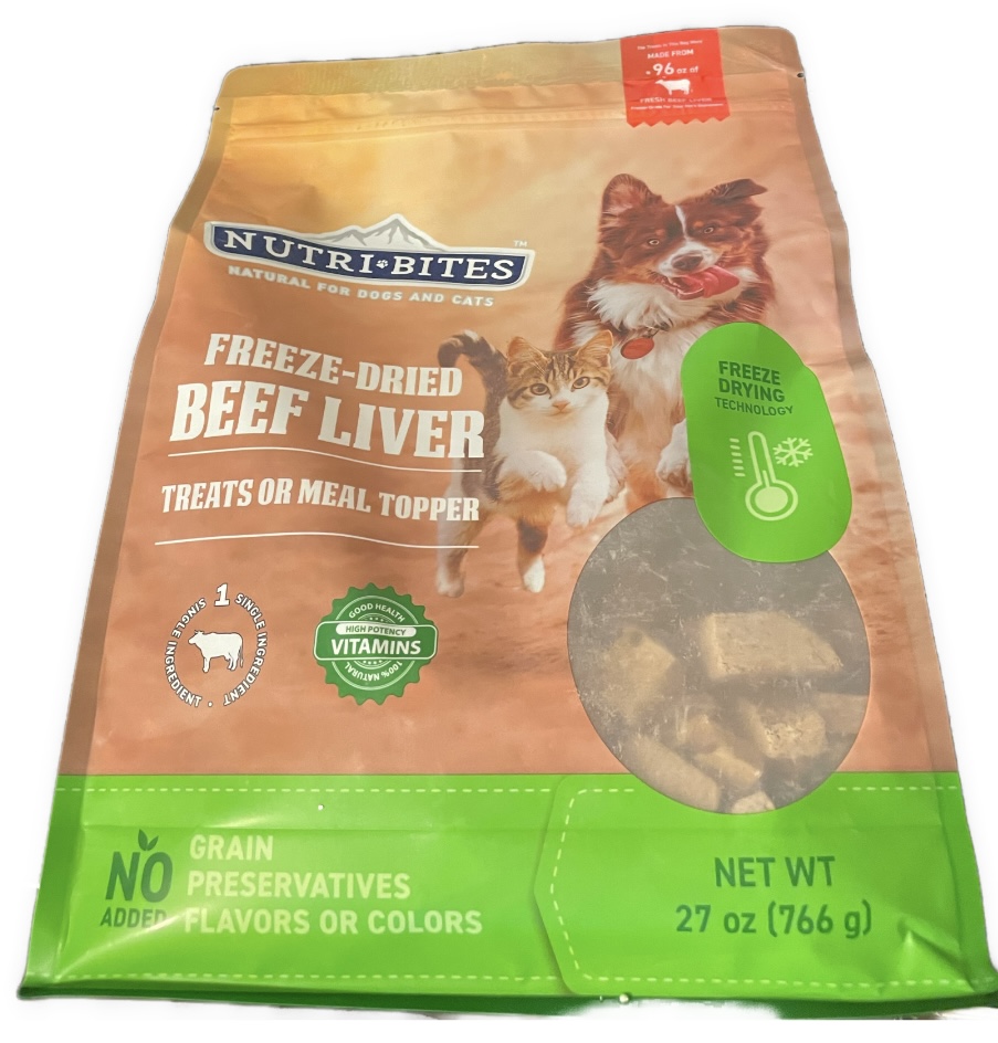 Nutri-bites freeze-dried beef liver, dog and cat treats 27 OZ
