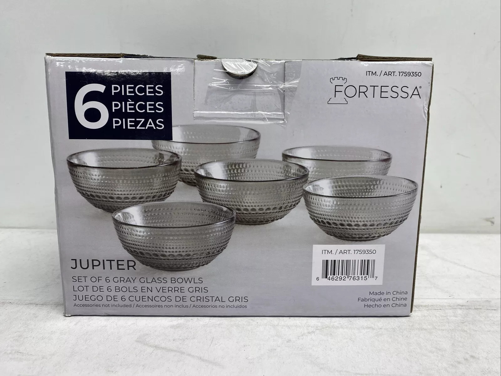 Fortessa Jupiter Glass Bowl, 6-Piece Set Gray Bowls