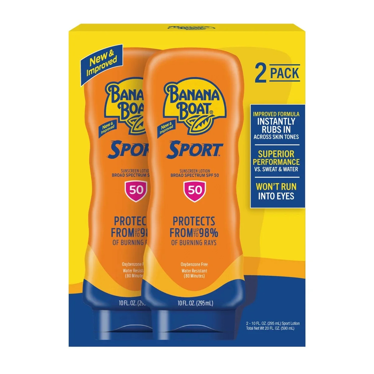 Banana Boat Sport Sunscreen Lotion SPF 50 – 2 Pack (10 oz Bottles)