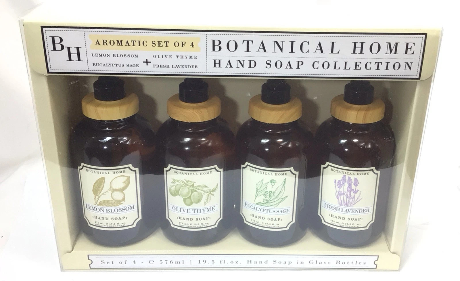 Botanical Home Aromatic Hand Soap Collection – 4‑Piece Glass Bottle Set ...