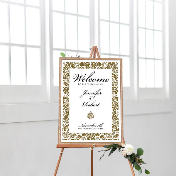 Wedding Welcome Sign Damask - Wedding Sign (18x24) - Cards & Pockets