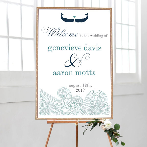 Wedding Welcome Ocean Waves - Wedding Sign (24x36) - Cards & Pockets