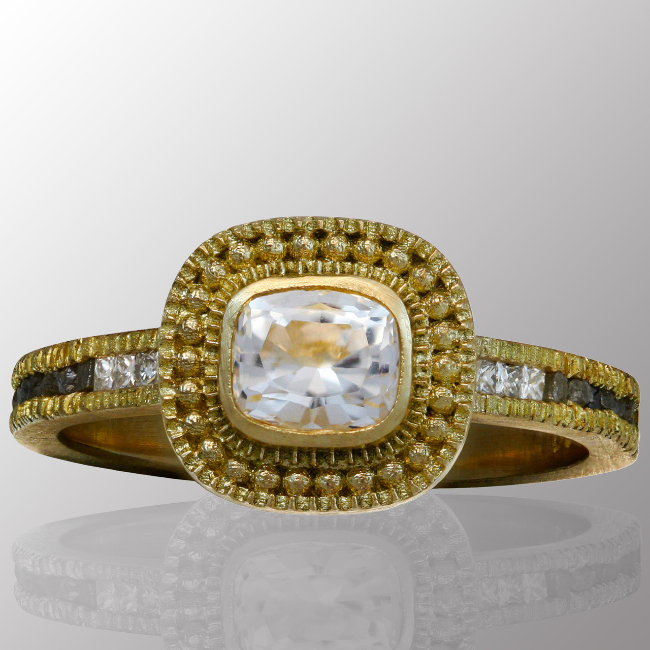 Custom Made Gold Ring with White Garnet & Diamonds