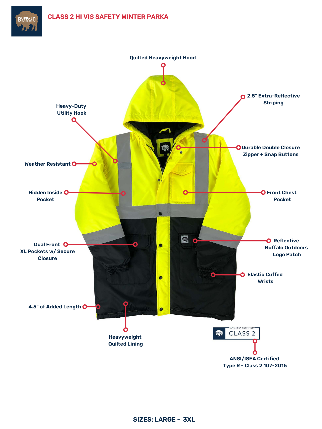Buffalo Outdoors | Class 2 Hi Vis Safety Winter Parka