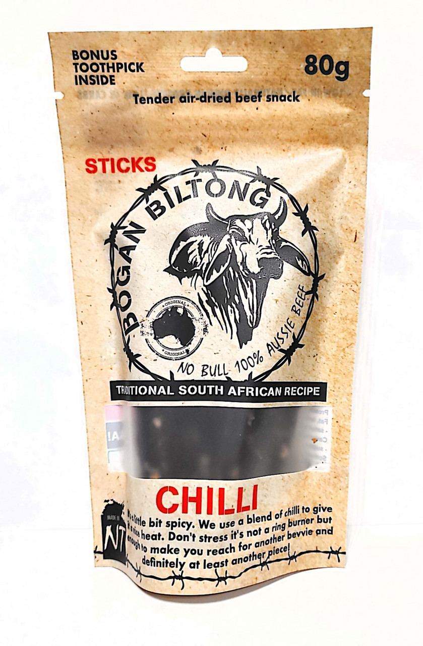 Bogan Biltong Chilli Sticks 80g - Beef Jerky Original