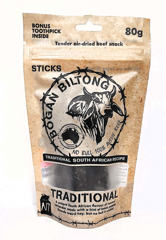 Bogan Biltong Traditional Sticks 80g - Beef Jerky Original
