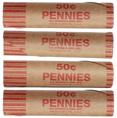 Cartridge Pre-Crimped Penny Coin Wrappers - Kraft Rolls (Box of 100)
