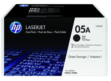 HP 05A 2-pack Black Original LaserJet Toner Cartridges, CE505D