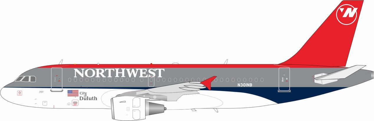 B-Models Northwest Airlines Airbus A319-114 N301NB with stand B-319-NE ...