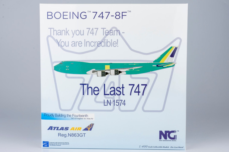 NG Models Atlas Air 747-8F N863GT (the last 747 ever built; bare metal ...
