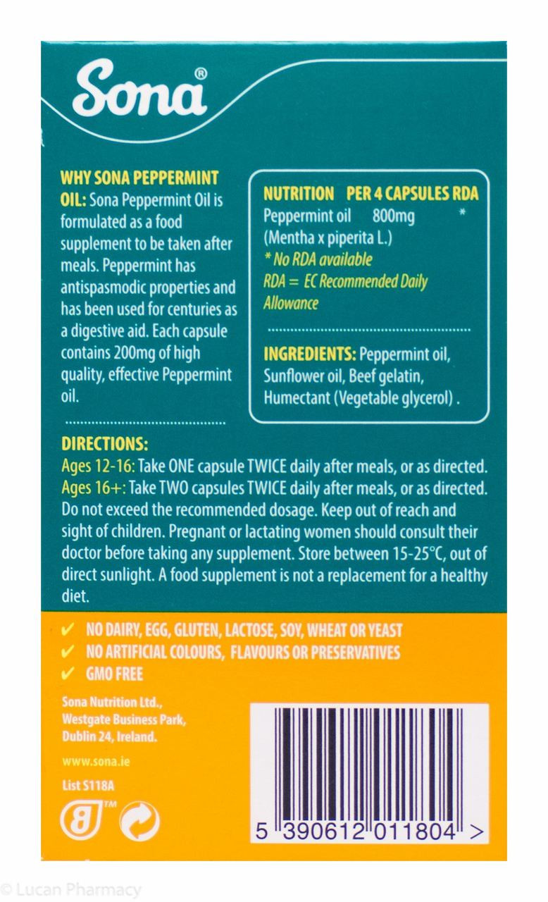 Sona® Peppermint Oil – 60 Capsules - Lucan Village Pharmacy