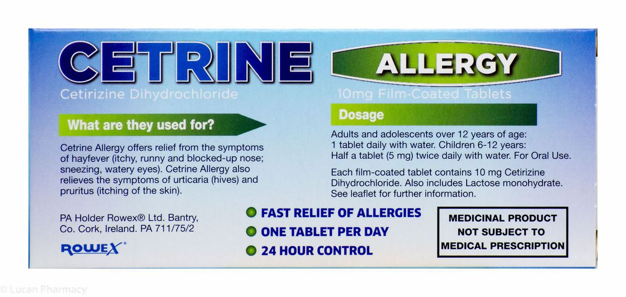 Cetrine Allergy 10mg - 30 Film-Coated Tablets #P - Lucan Village Pharmacy