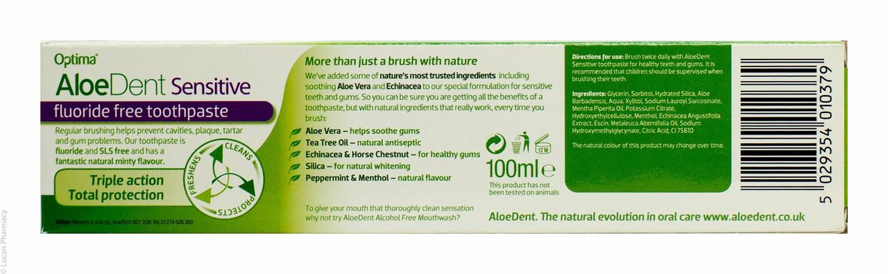 AloeDent® Aloe Vera Sensitive Toothpaste - Fluoride Free 100ml - Lucan ...