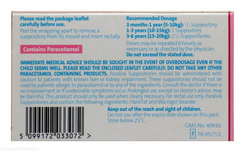 Paralink – 180mg Paracetamol Suppositories – 10 Suppositories #P ...