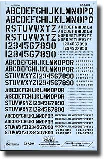 72A004 - 1/72 STENCIL LETTERS & NUMBERS - BLACK - Brookhurst Hobbies
