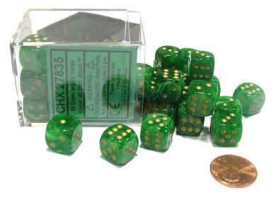 27835 - Vortex® 12mm d6 Green/gold Dice Block™ (36 dice) - Brookhurst ...