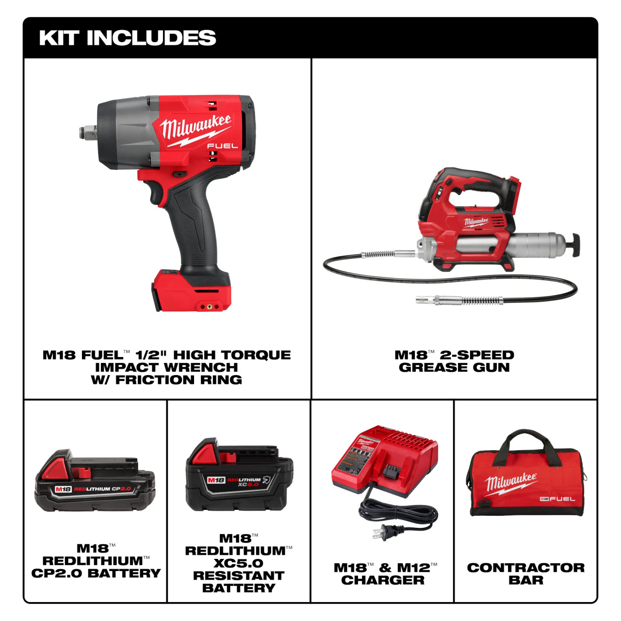 Milwaukee 2967-22GG M18 FUEL 1/2 in. HTIW & Grease Gun Combo Kit - TEGS ...