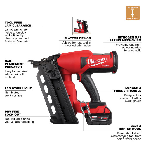 Milwaukee 2844-21 M18 FUEL Duplex Nailer Kit - TEGS Tools & Machinery