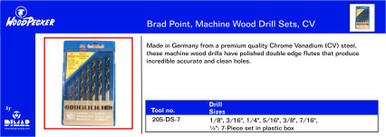 Dimar 205-DS-7 7 Pc Brad Point Set 1/8 To 1/2 Dia.