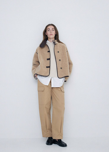 YERSE Beige Faux Shearling Toggle Coat