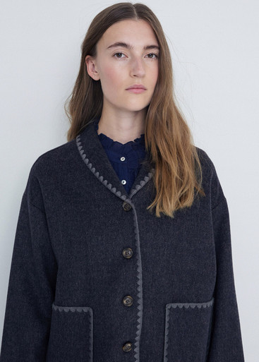 YERSE Navy Wool Trimmed Button Coat