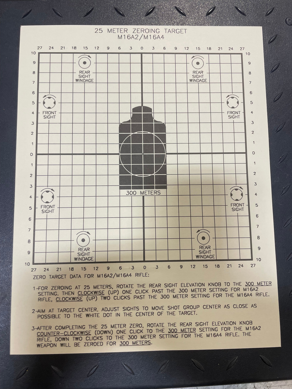 Military Issue Silhouette M4 M16 25 Meter Two Sided Zeroing Target