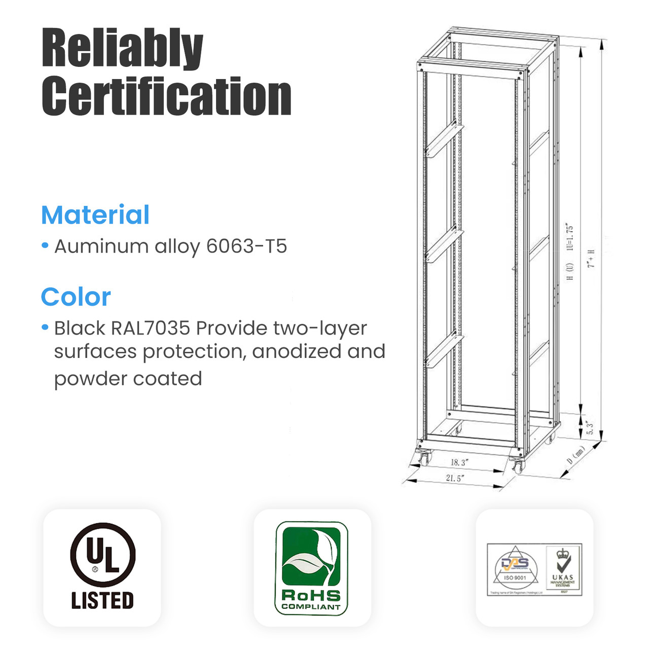 42U Open Frame Data IT Network Server Rack 800MM(Base) 24" Install Deep ...