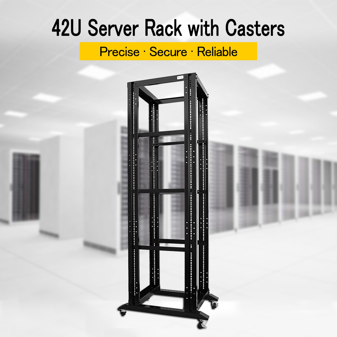 42U Open Frame Data IT Network Server Rack 24" Deep With 3 Pairs L ...