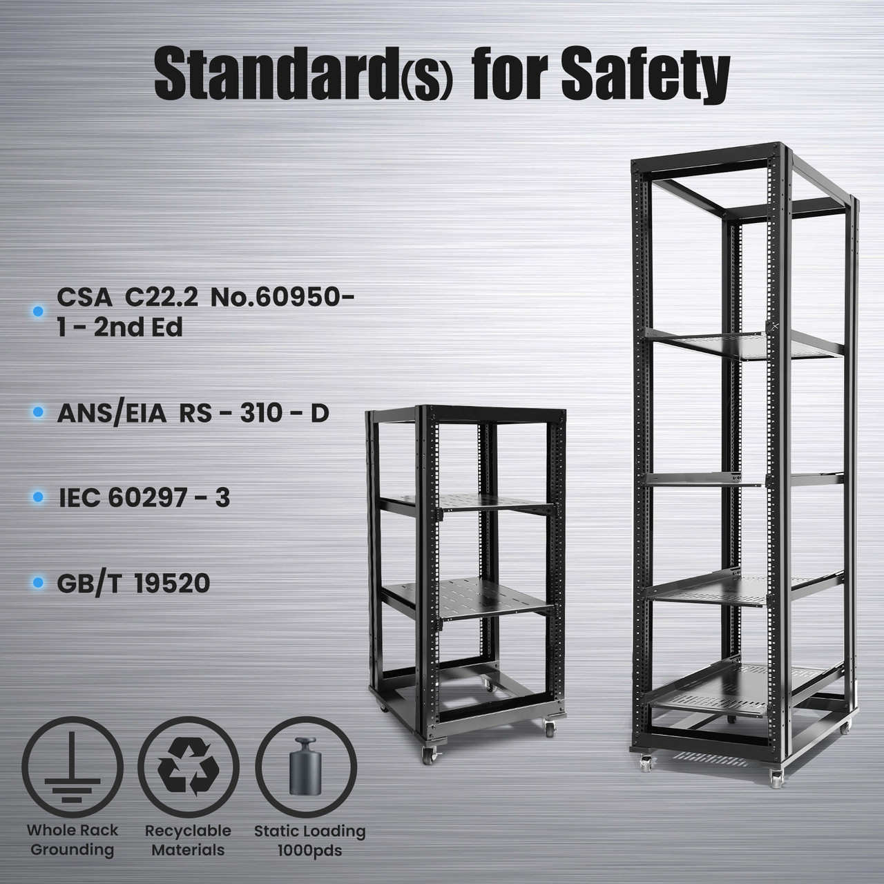 27U 4 Post Open Frame Network Server Rack 800MM Deep With 3 pairs of L ...