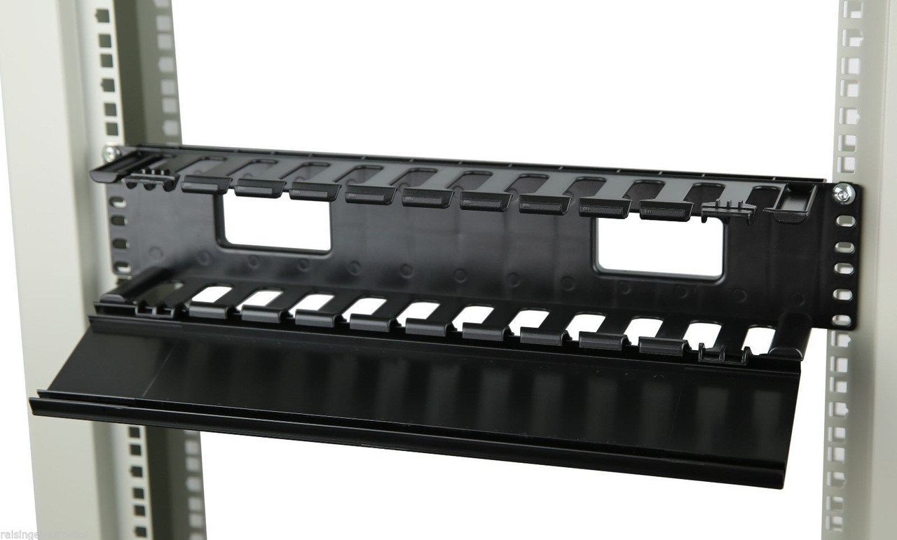 2U Horizontal Rack Mount Cable Management Unit with Panel Plastic 19 ...