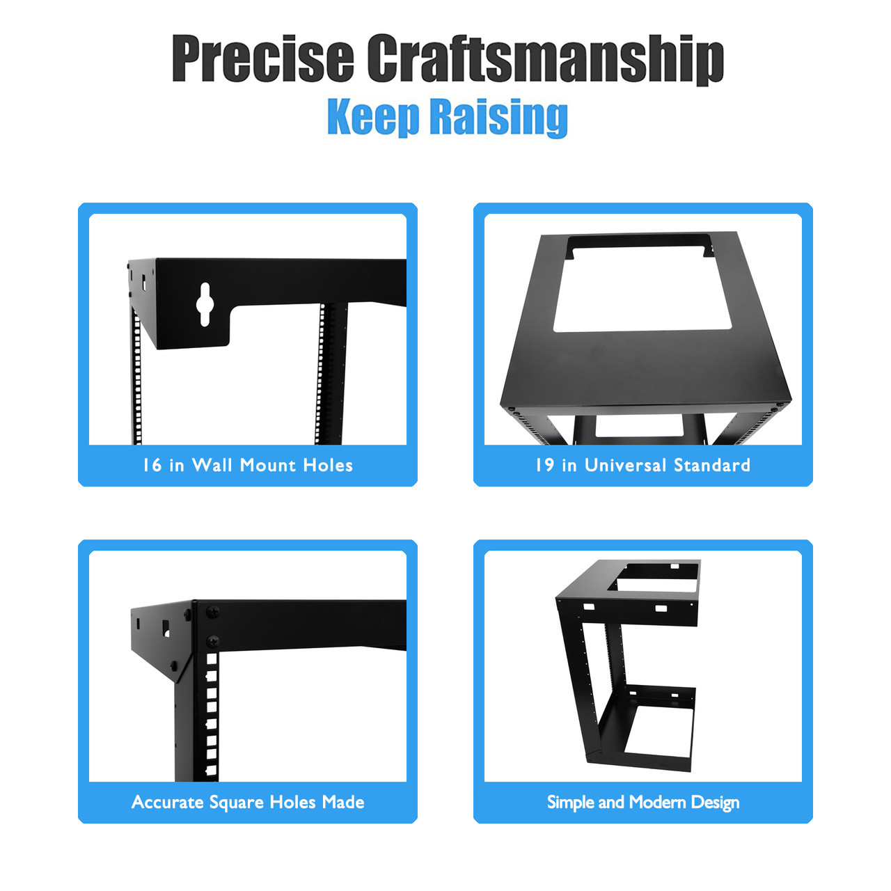 12U Wall Mount Open Frame 19'' Server Equipment Rack Threaded 18 inch ...