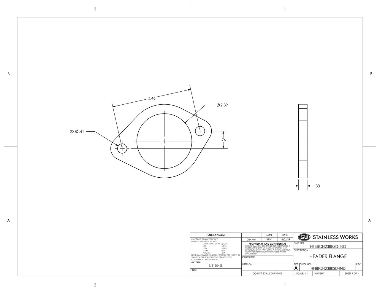 Chevrolet BBC INDIVIDUAL Header Flange