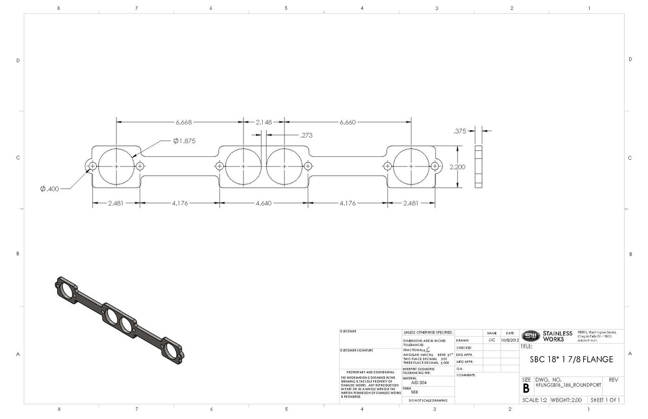 Small Block Chevy 18 Degree 6 Bolt Pattern Header Flange