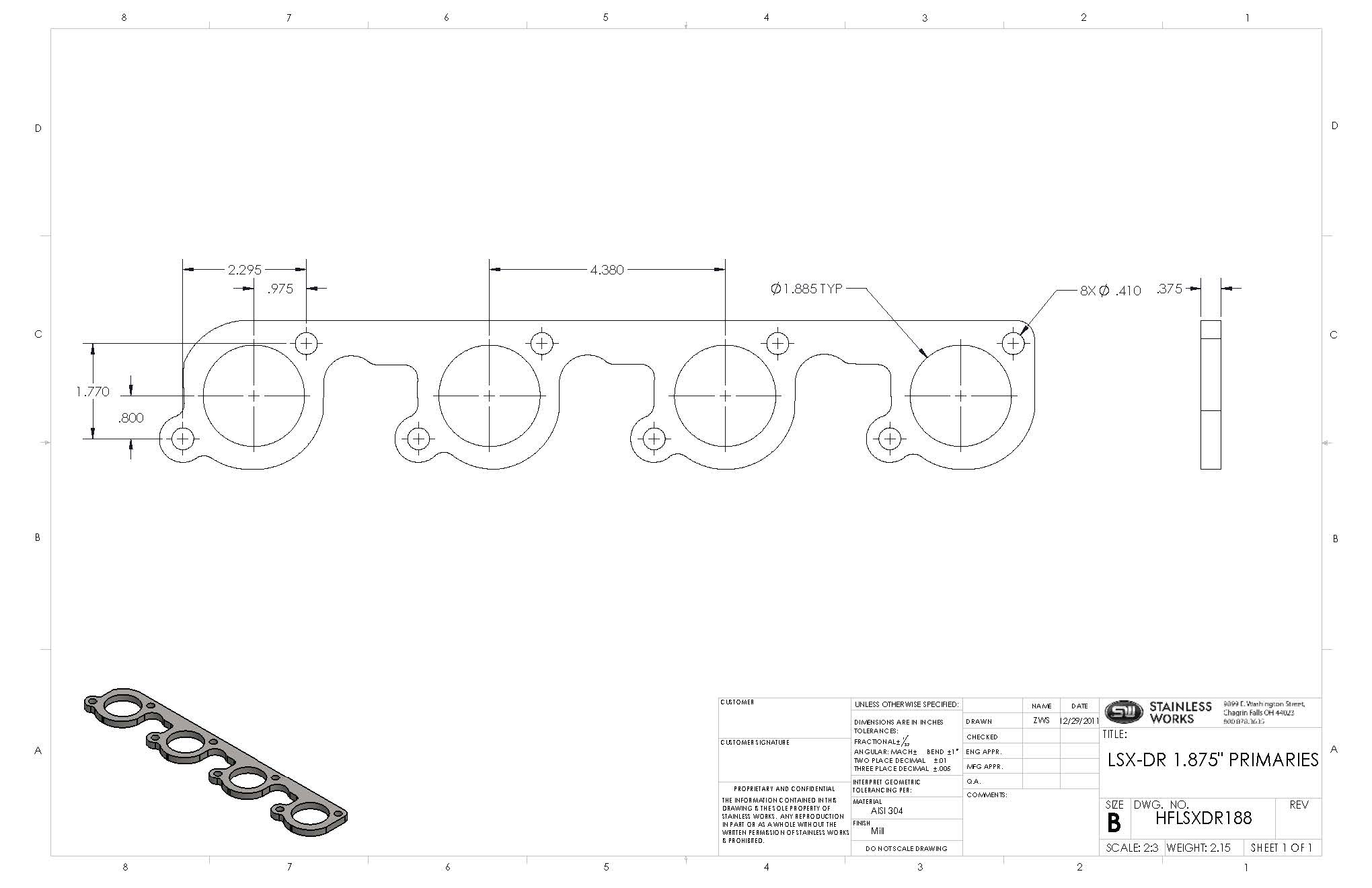 Chevrolet LSX Drag Race Diagonal Bolt Pattern Header Flange